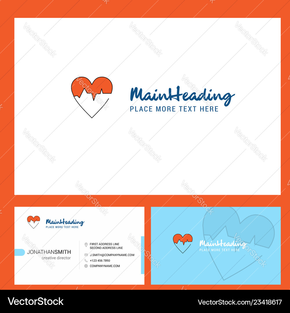 Heart ecg logo design with tagline front Vector Image