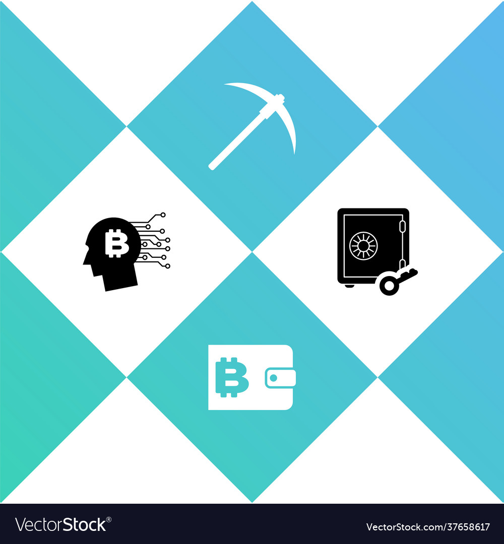 Set bitcoin think cryptocurrency wallet pickaxe Vector Image