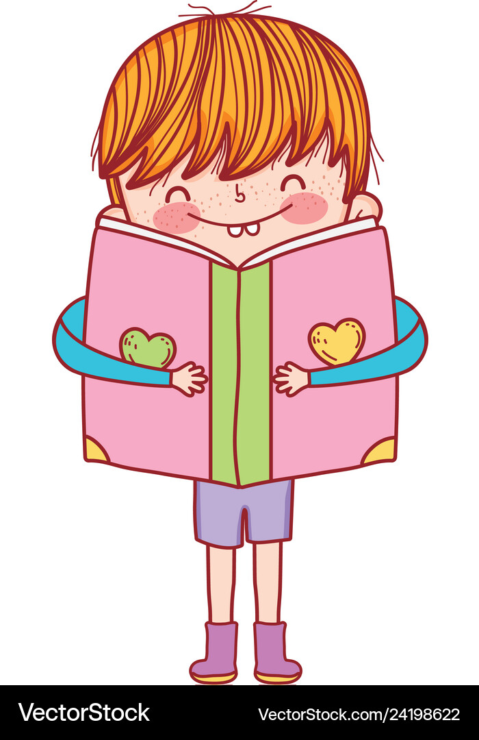 Happy little boy reading book Royalty Free Vector Image