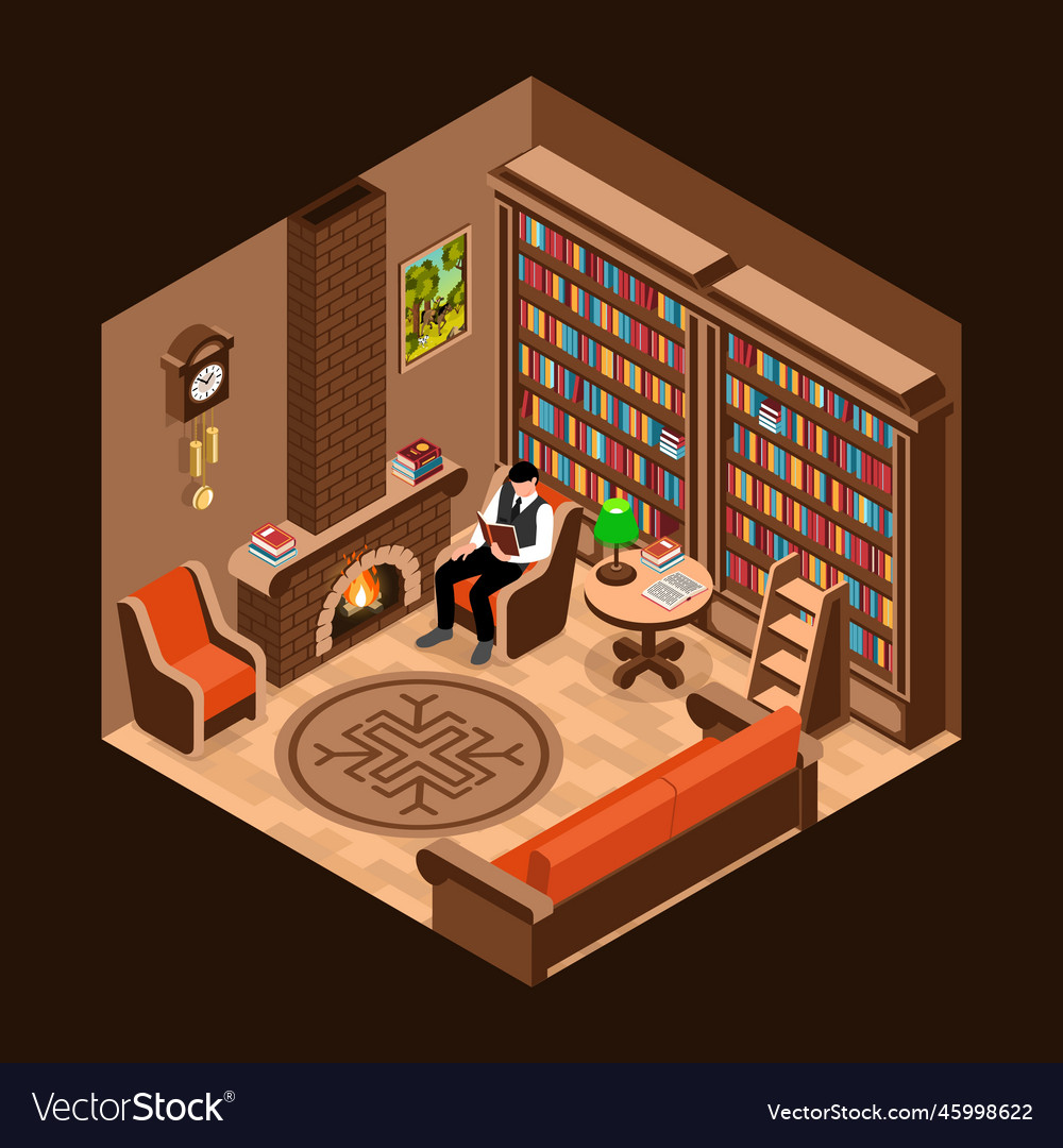 Isometric library interior Royalty Free Vector Image