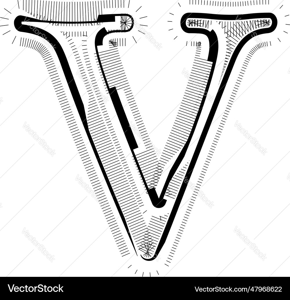 Modern abstract striped design with lines letter v