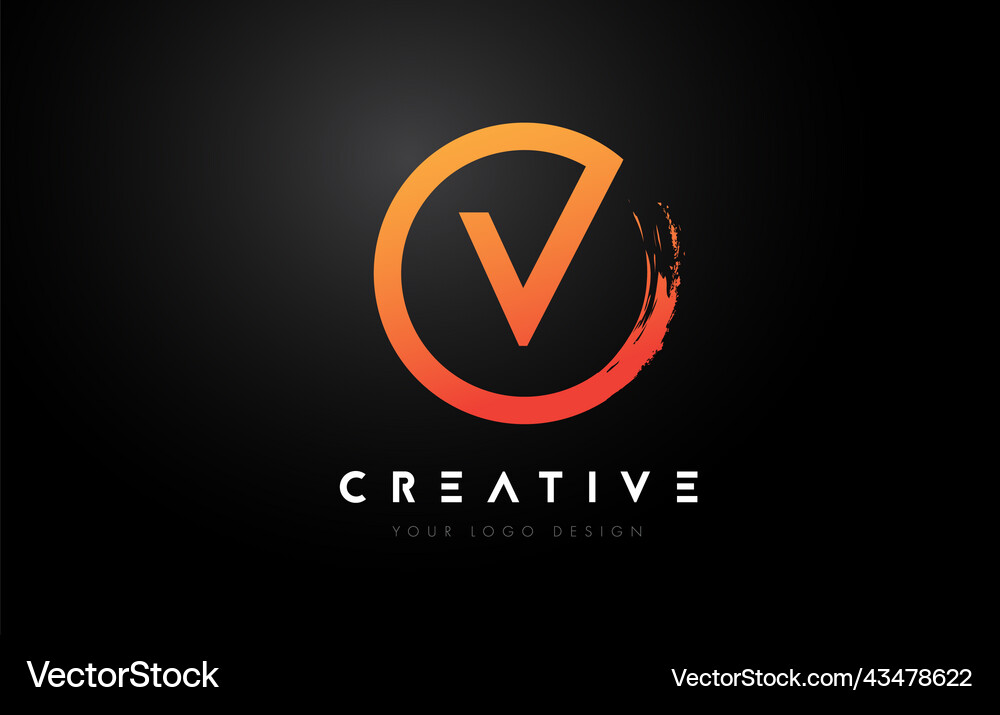 Orange v circular letter logo with circle brush Vector Image