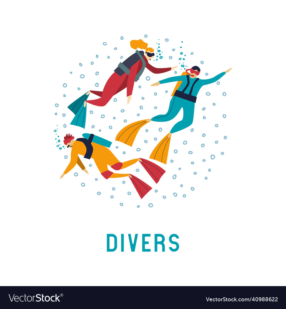 With divers Royalty Free Vector Image - VectorStock