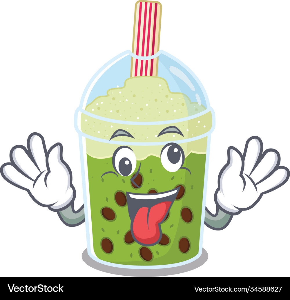 A picture crazy face matcha bubble tea mascot Vector Image