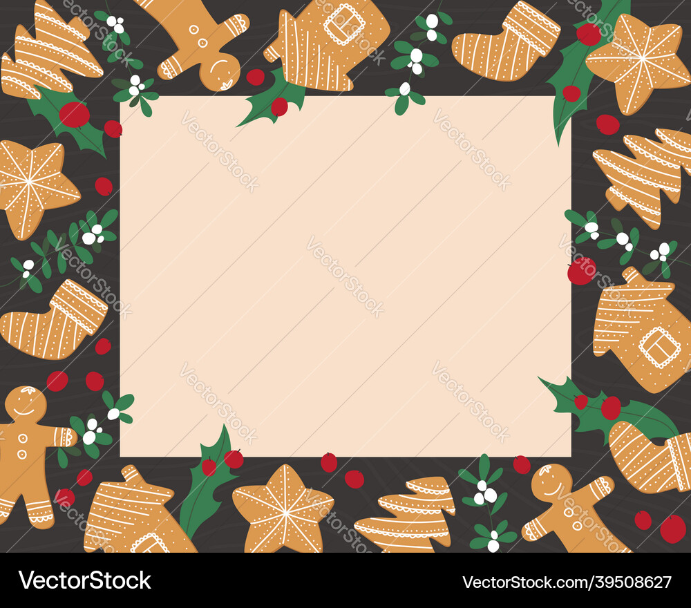 Christmas frame with holly and mistletoe Vector Image