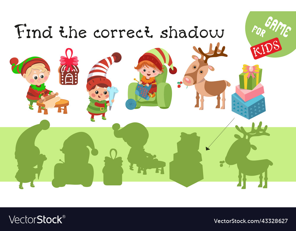 Cute elves and christmas items find the correct Vector Image