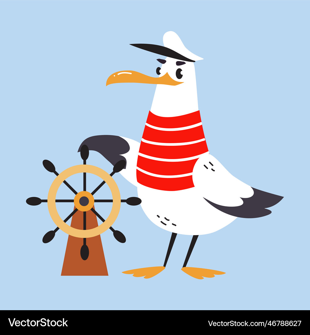 Gull character with webbed feet wearing striped Vector Image