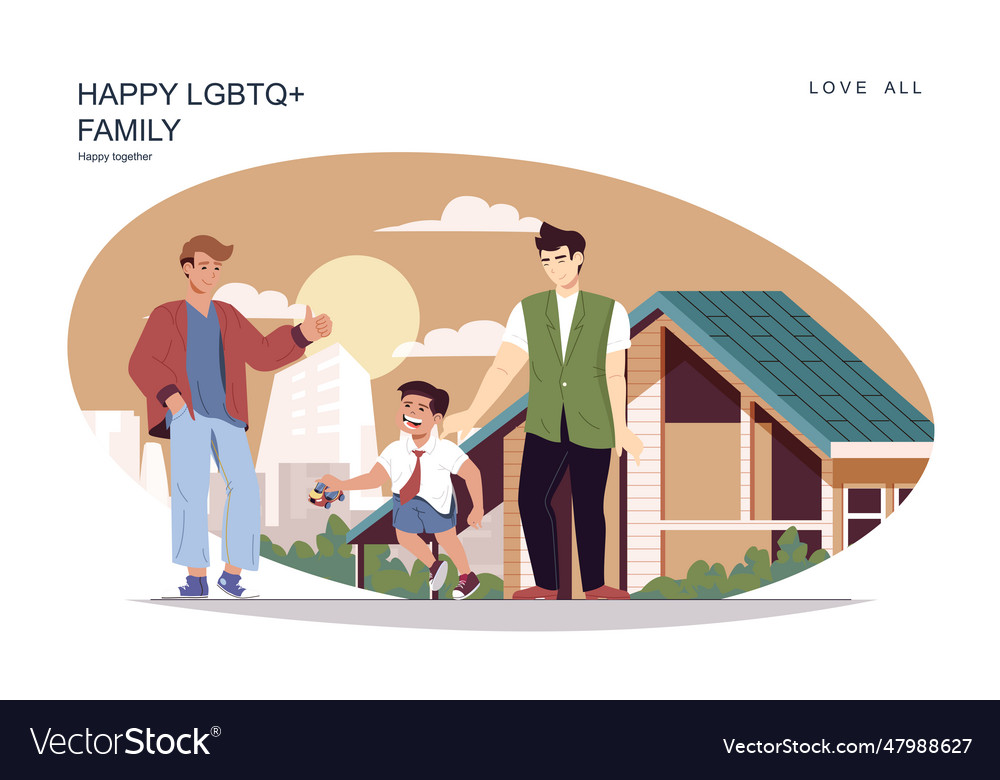 Happy lgbt family concept male fathers with son Vector Image