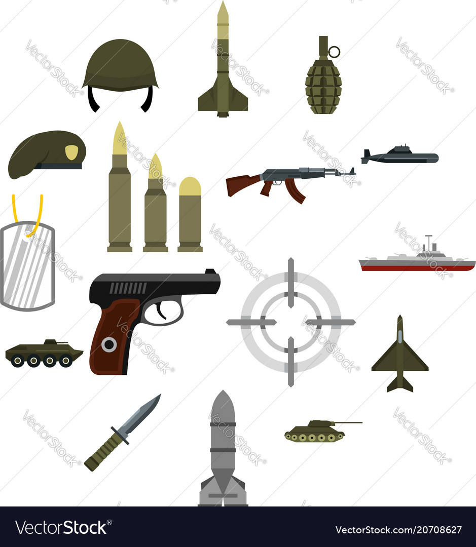 Military icons set flat style Royalty Free Vector Image Military icons set flat style Royalty Free Vector Image