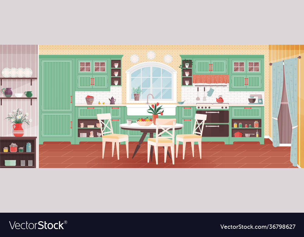 Rustic kitchen empty interior with appliances Vector Image