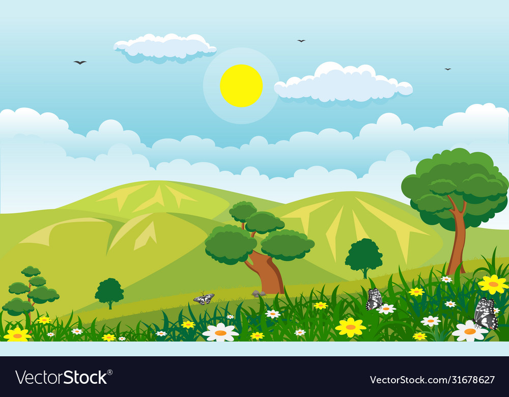Summer spring green valley bright sun outdoor Vector Image