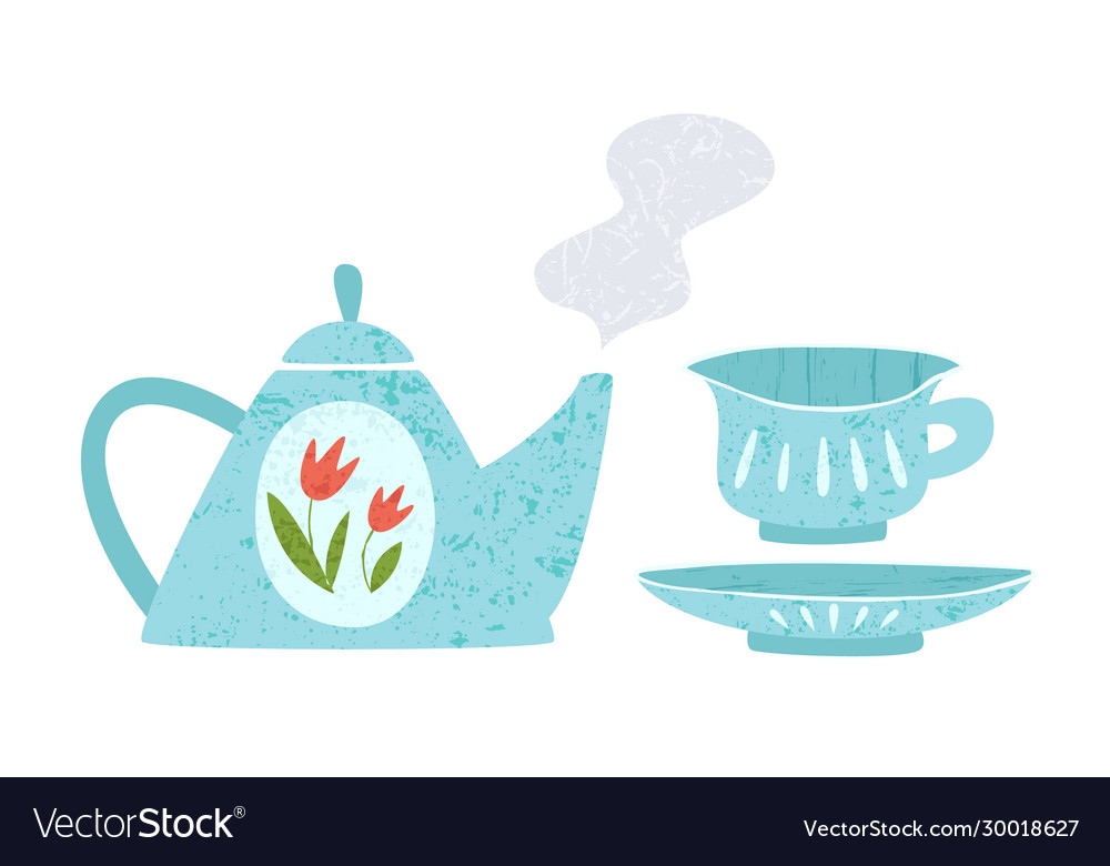 Textured flat kitchenware set Royalty Free Vector Image