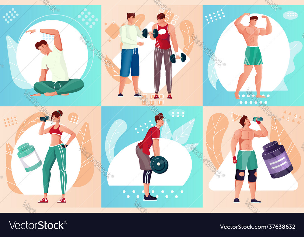 Bodybuilding composition set Royalty Free Vector Image