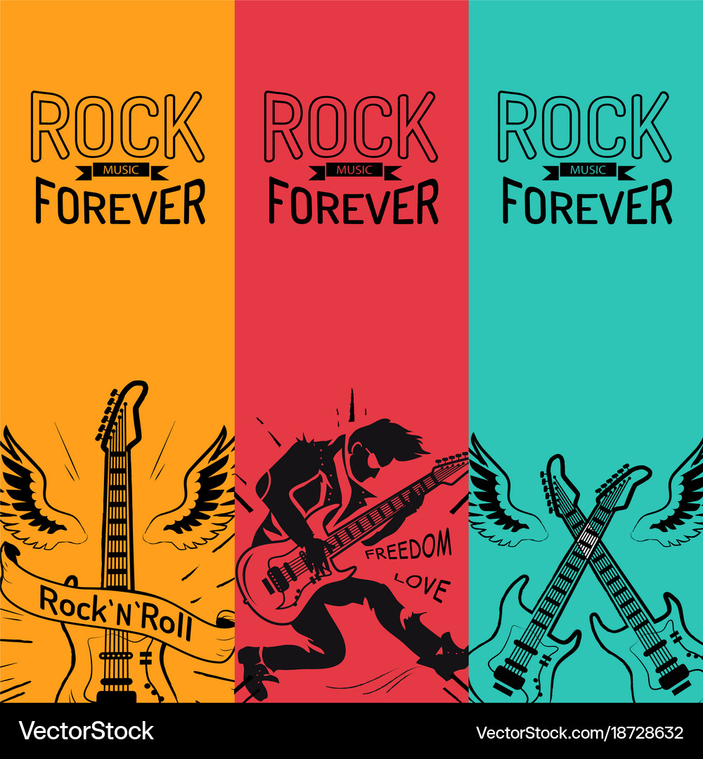 Rock Music Banners - Guitar & Wings Royalty Free Vector