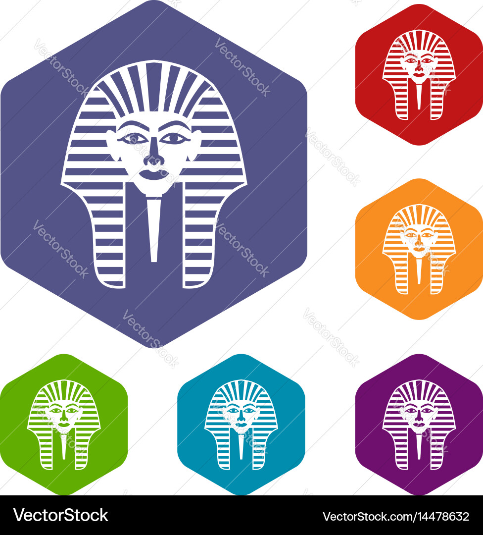 Tutankhamen mask icons set hexagon Royalty Free Vector Image