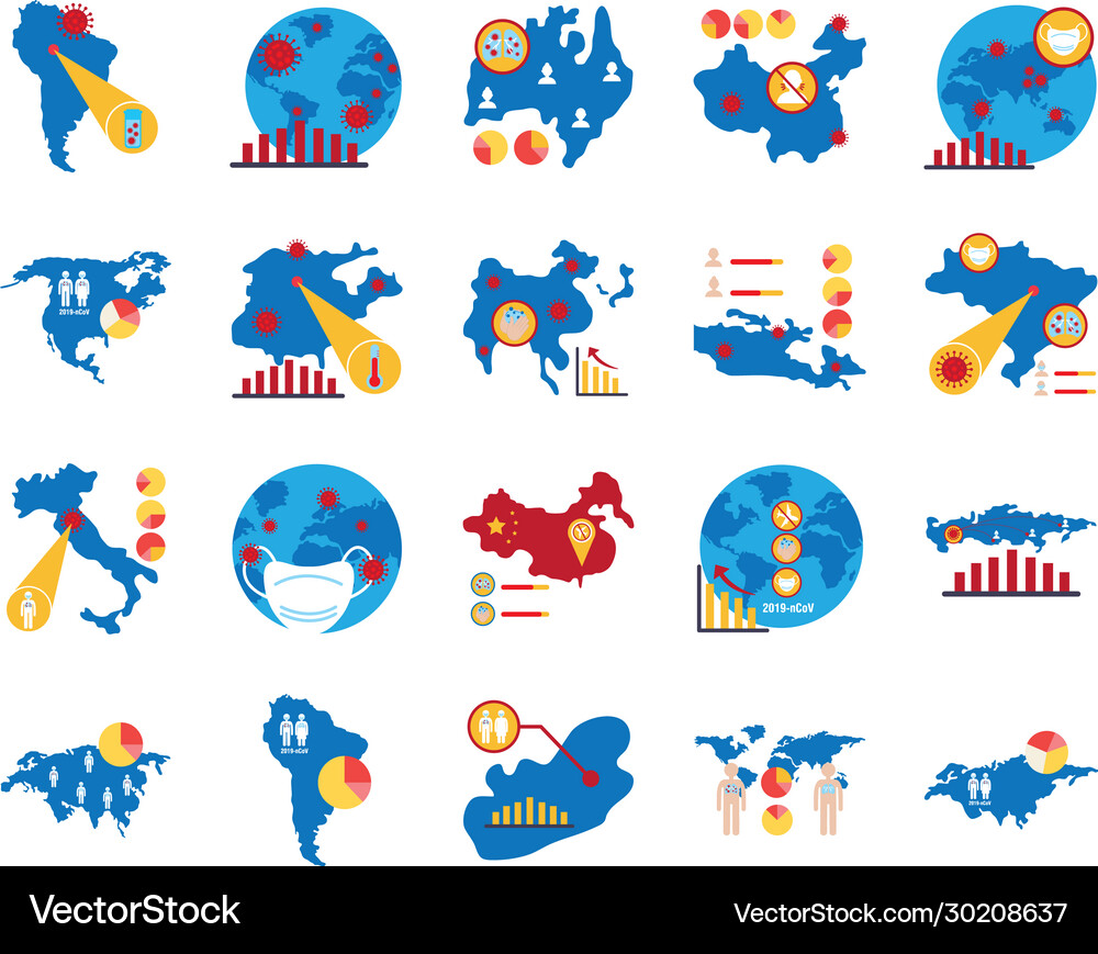 Bundle covid 19 designs flat style icon Royalty Free Vector