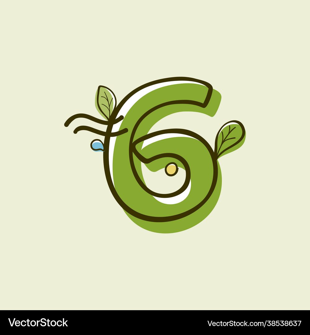 Eco style number six logo hand-drawn Royalty Free Vector