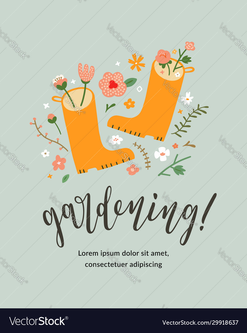 Gardening lettering card template with hand drawn Vector Image