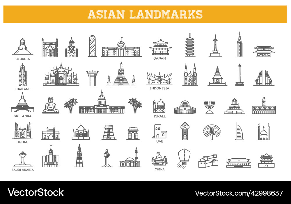 Global tourist asian landmarks Royalty Free Vector Image