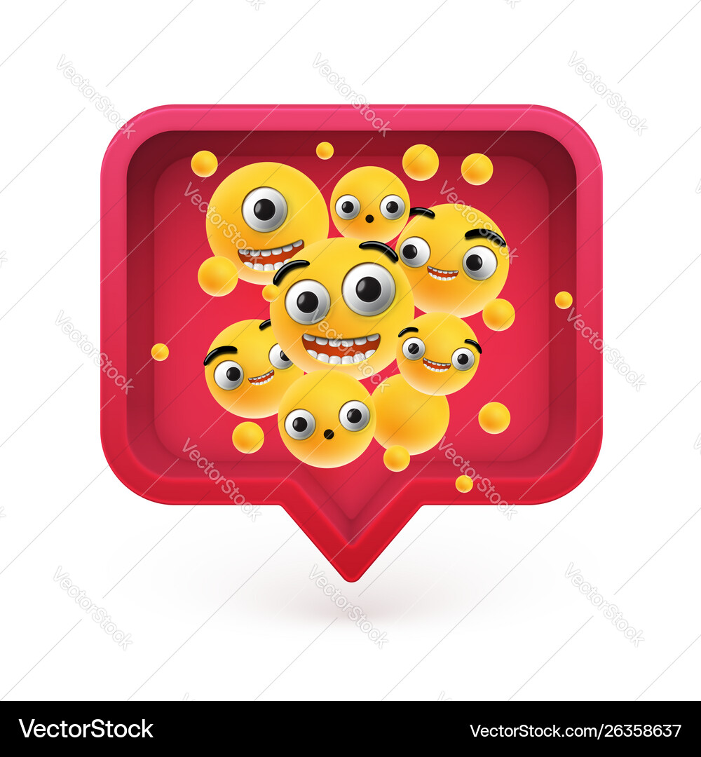 High-detailed emoticons in a red 3d speech bubble Vector Image