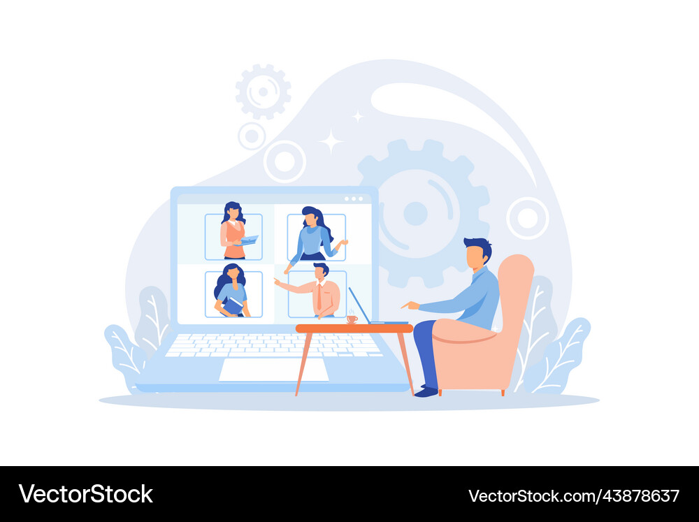 Man having a conference call with his business Vector Image
