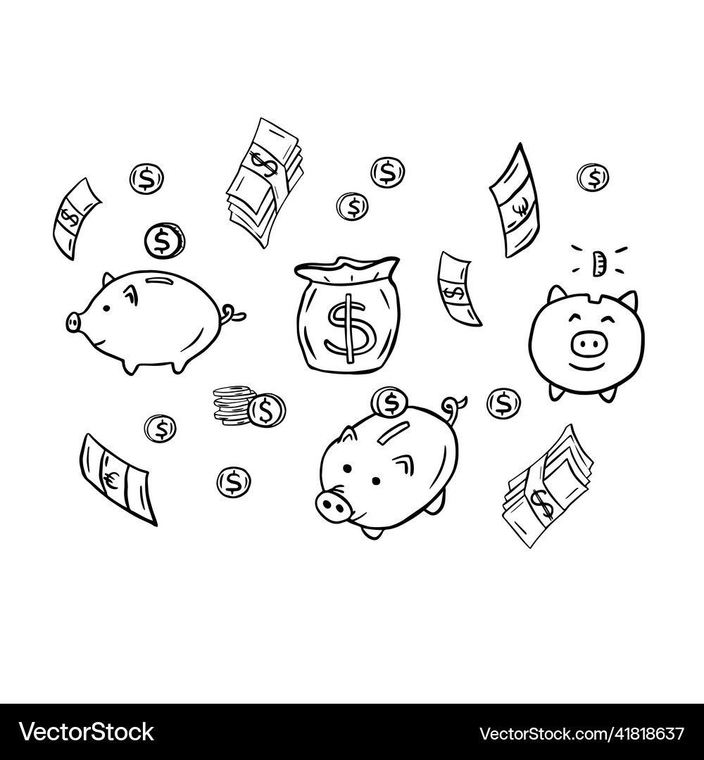 Money and coins doodles Royalty Free Vector Image