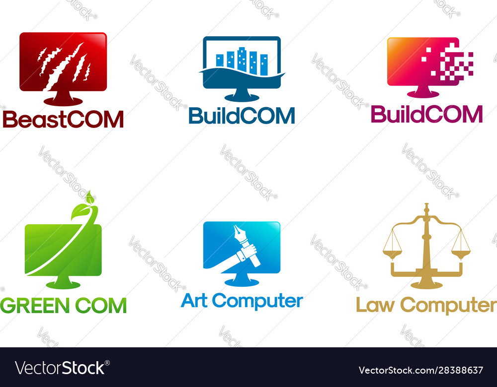 Set computer logo designs Royalty Free Vector Image
