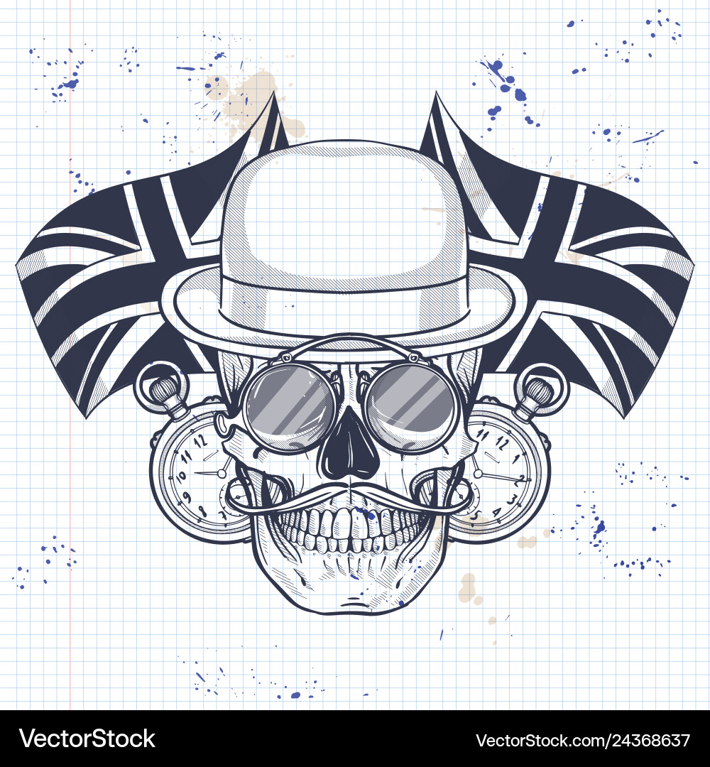 Sketch of british skull Royalty Free Vector Image