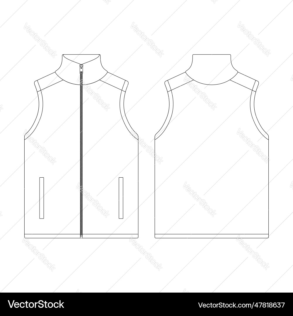 Template full zip sweater vest flat sketch design Vector Image