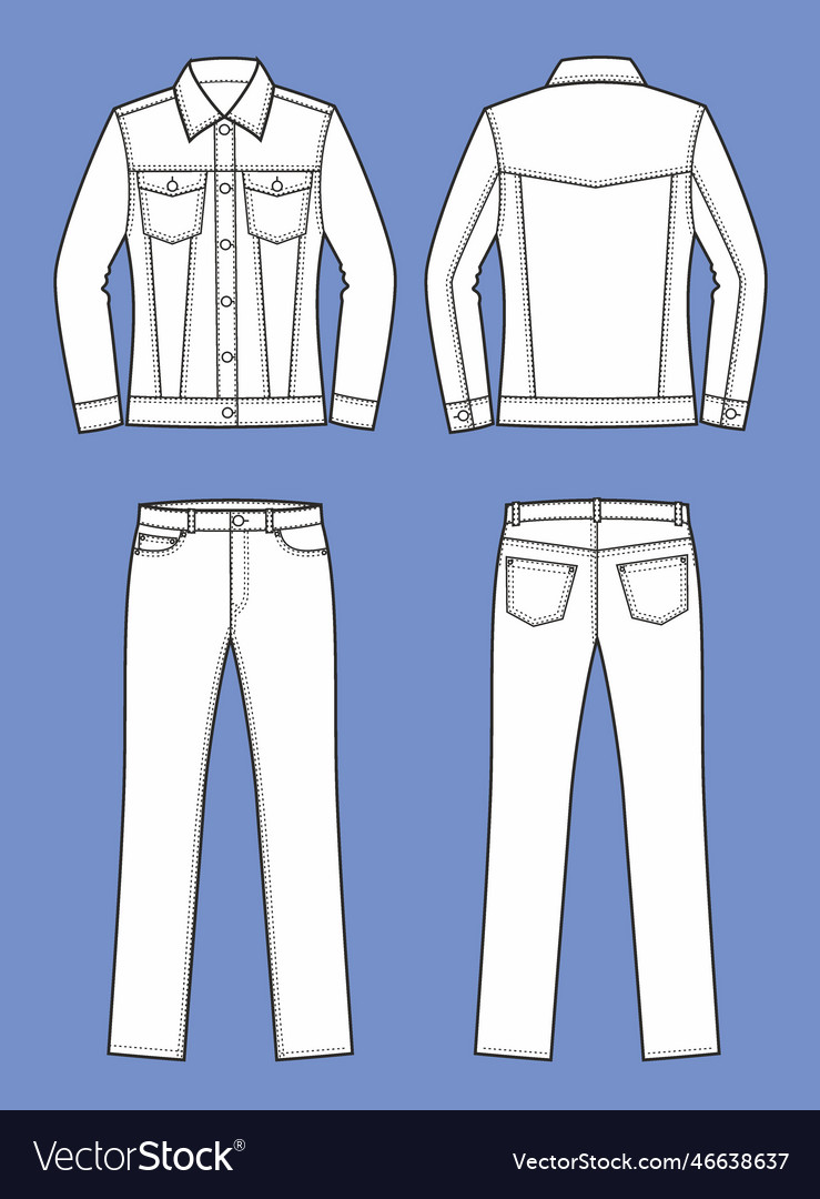 Womans jean jacket and jeans front and back Vector Image Womans jean jacket and jeans front and back Vector Image