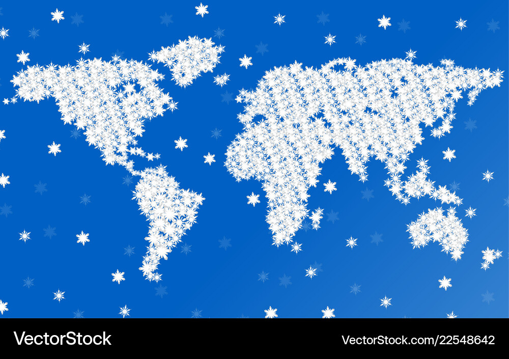 Abstract world map of snowflakes Royalty Free Vector Image