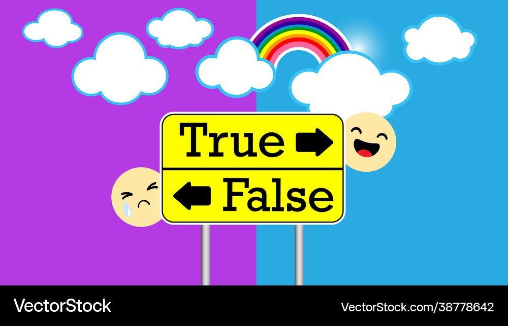Background with true and false arrow sign with clo