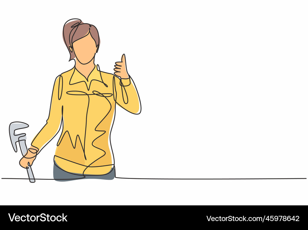 Continuous one line drawing a plumber woman Vector Image