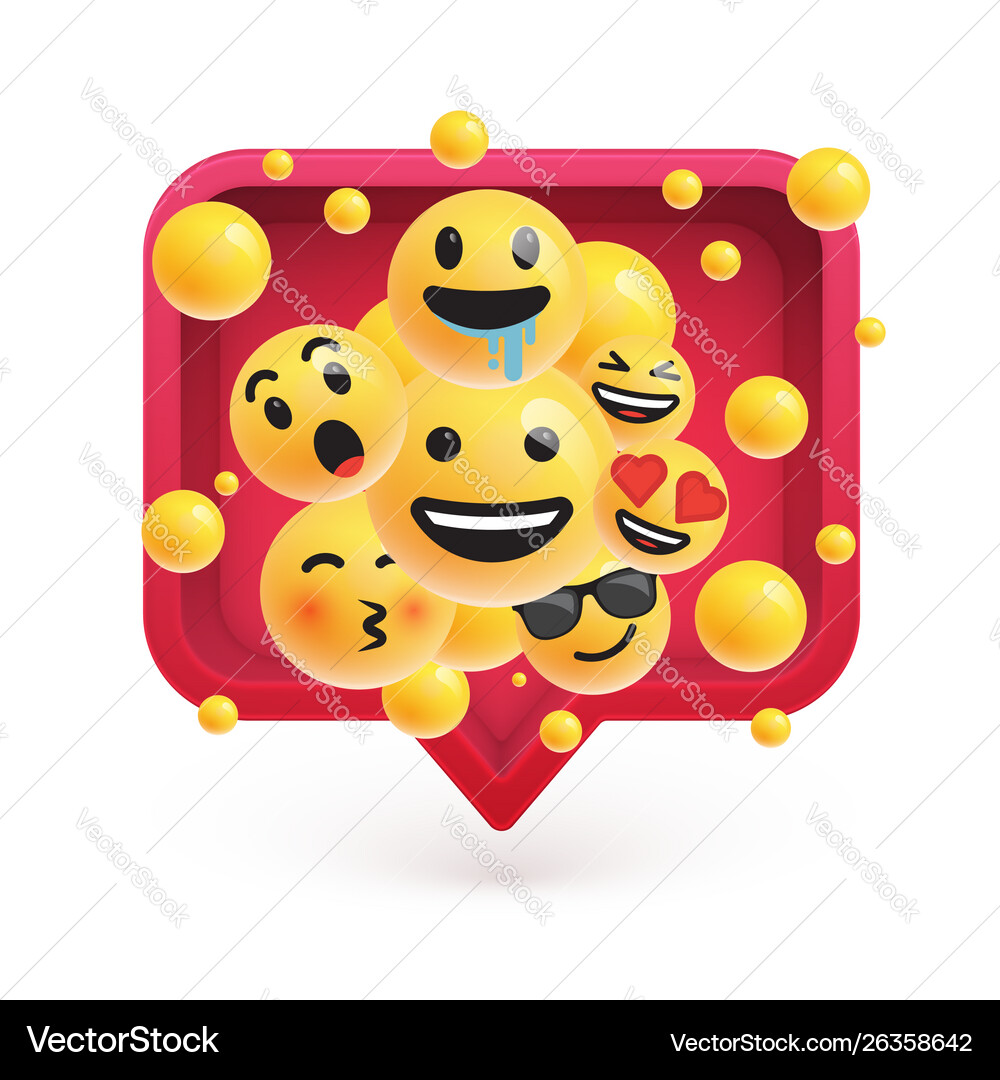 High-detailed emoticons in a red 3d speech bubble Vector Image