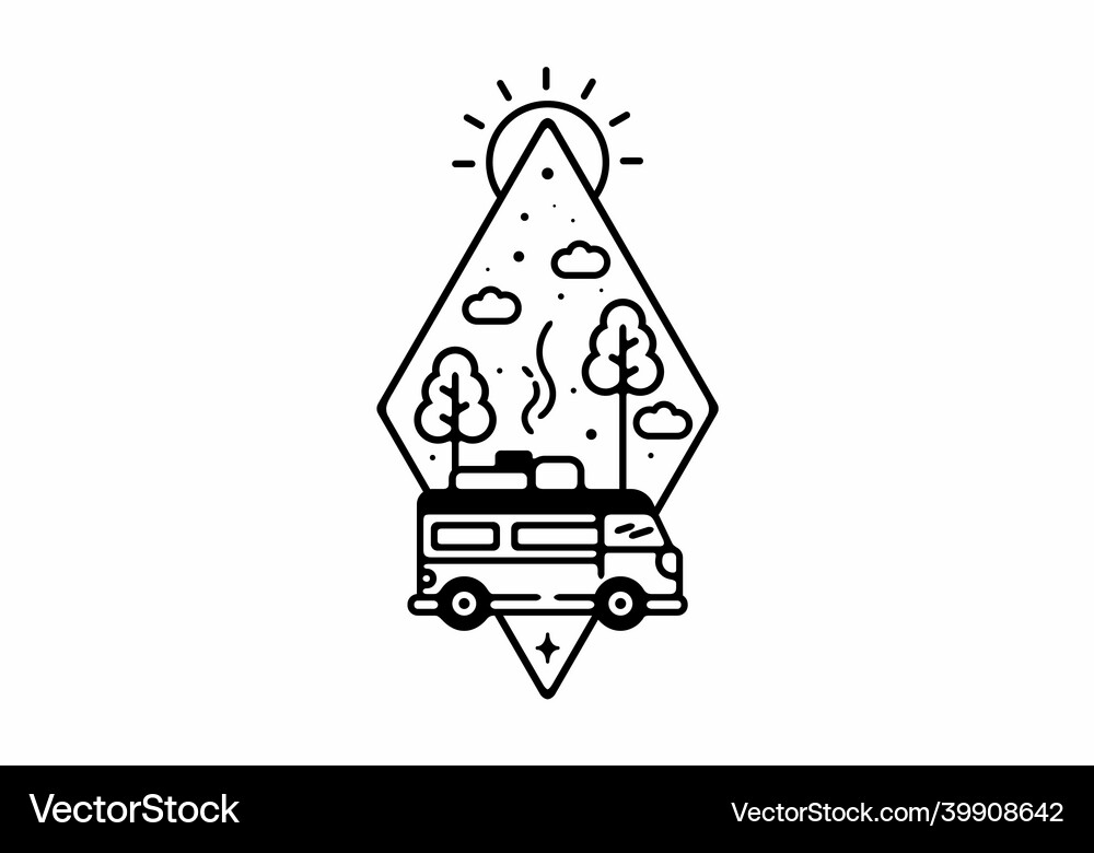 Line art of camper van Royalty Free Vector Image