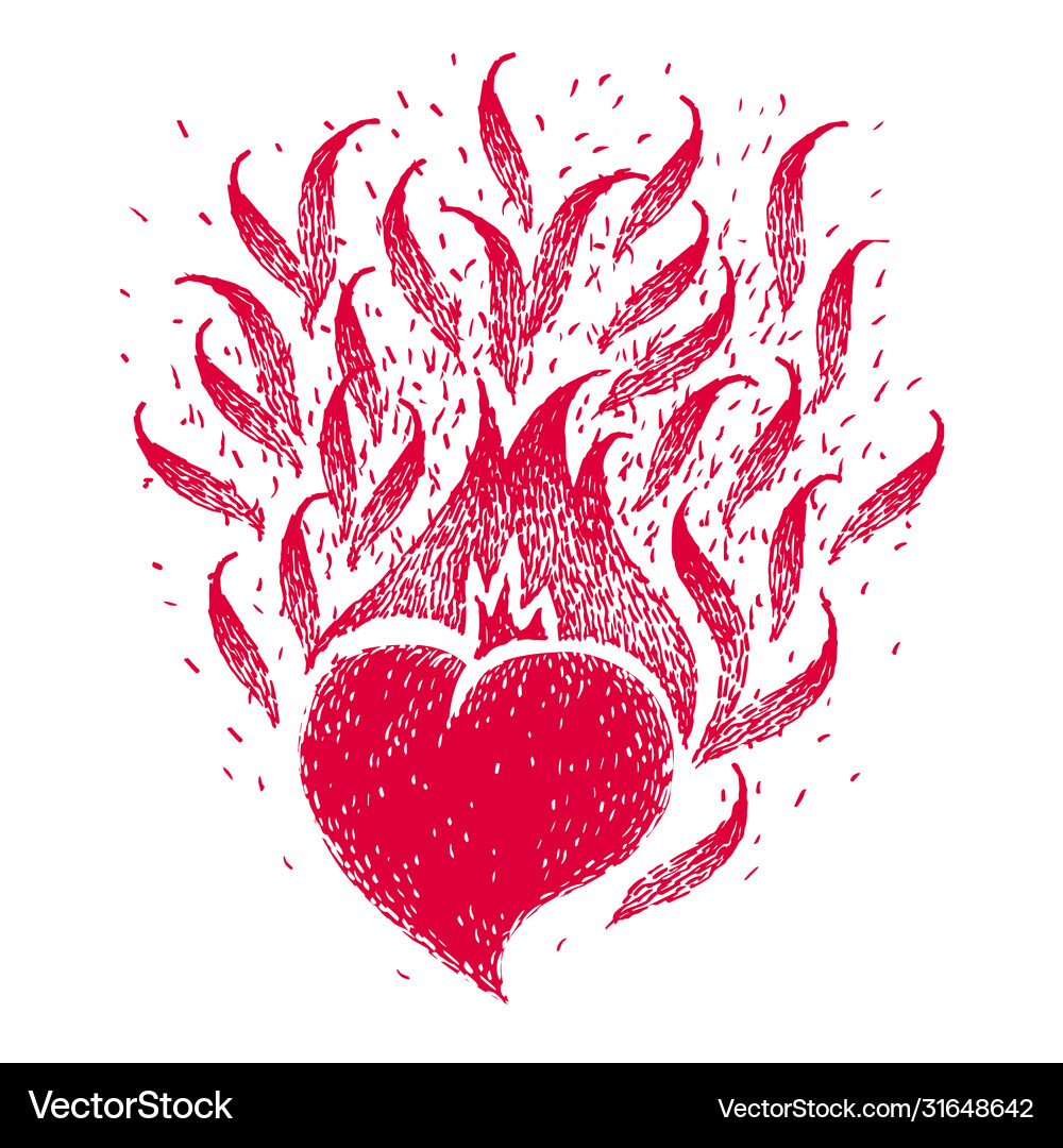 Red burning heart vintage handmade Royalty Free Vector Image