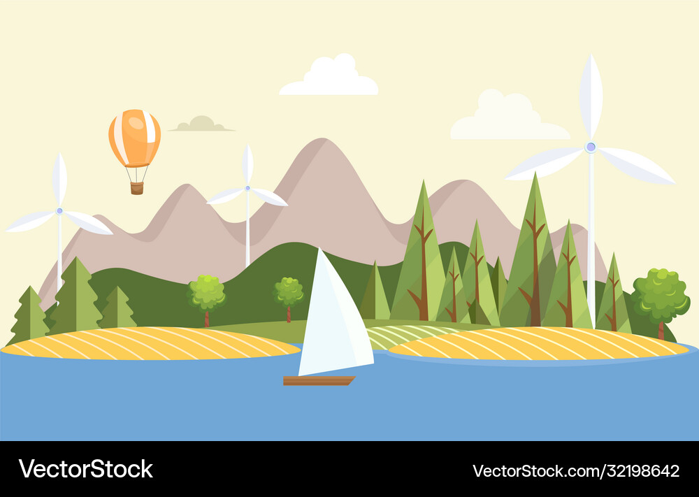 Summer nature landscape flat Royalty Free Vector Image