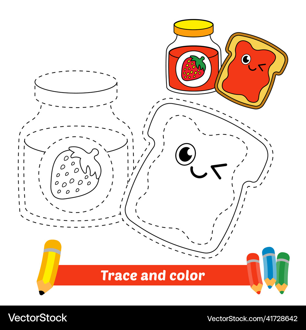 Trace and color for kids bread jam Royalty Free Vector Image