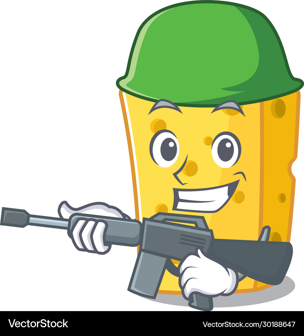 A cartoon design emmental cheese army with Vector Image