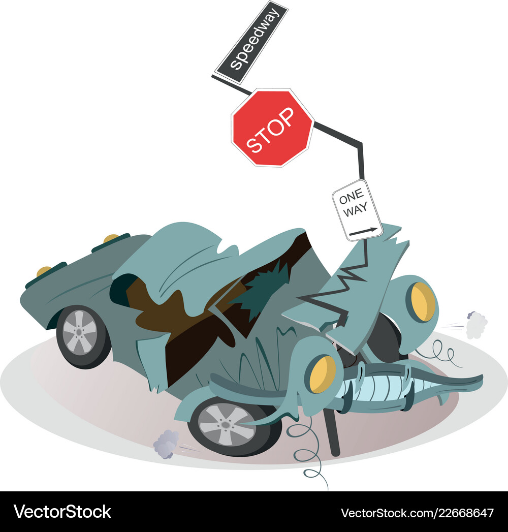 Car crash and road signs Royalty Free Vector Image