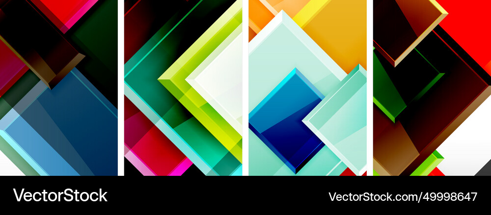 Color glass glossy square composition poster set Vector Image