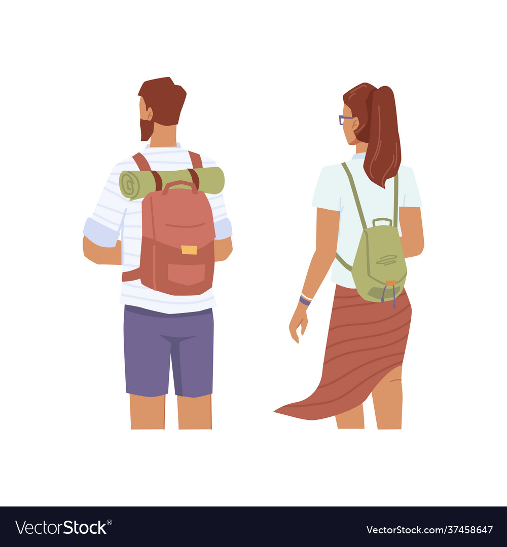 Couple people with backpacks tourist travelers Vector Image