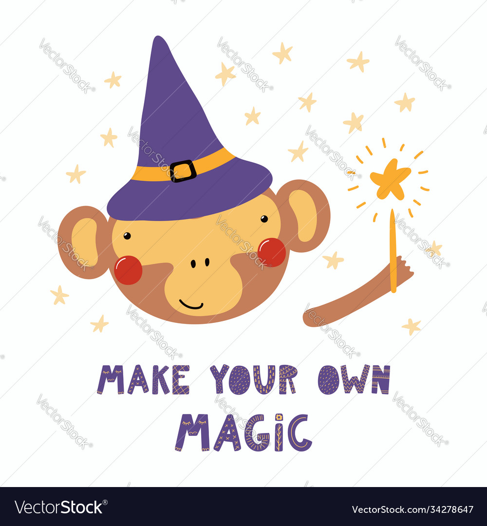 Cute witch monkey Royalty Free Vector Image - VectorStock