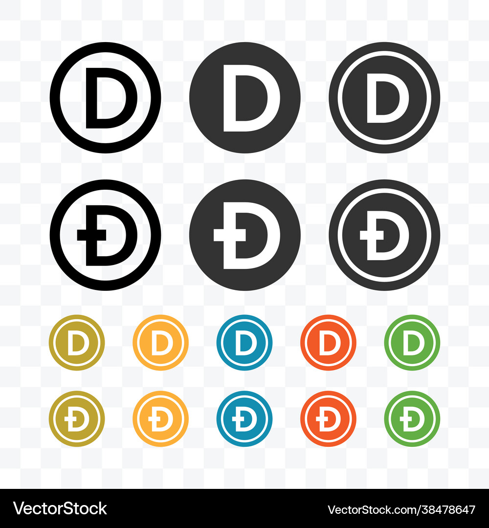 Dogecoin icon with different style and colors Vector Image
