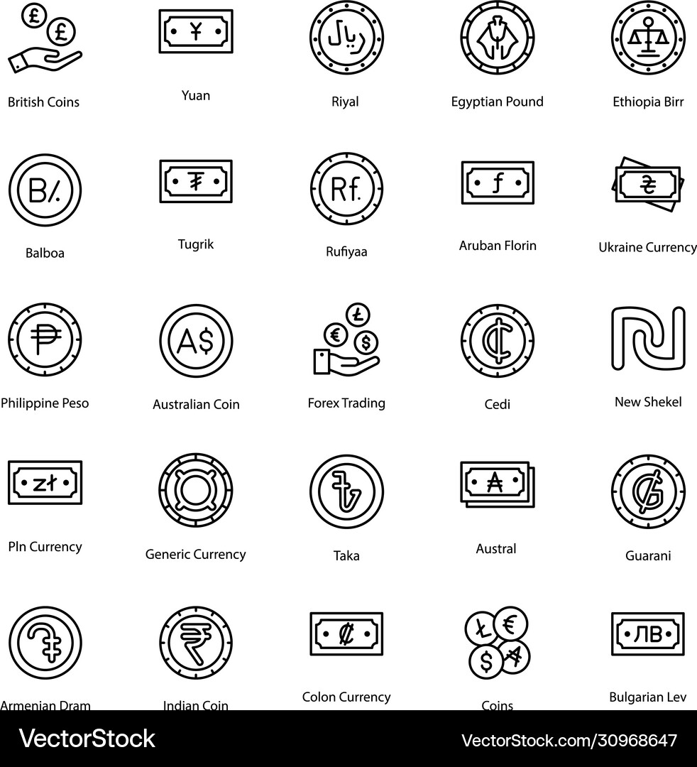Editable capital and currencies line pack Vector Image