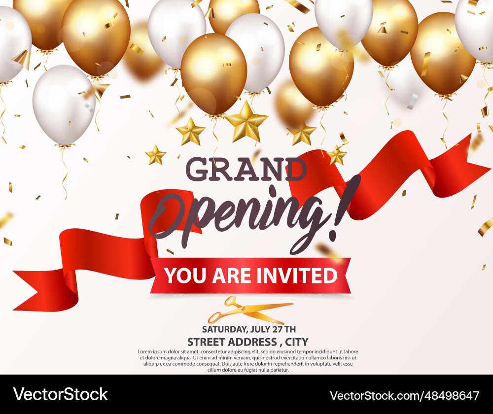 Grand opening invitations card design with gold Vector Image