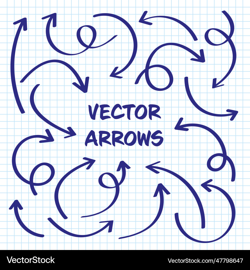 Hand drawn arrows on checkered paper sheet school Vector Image
