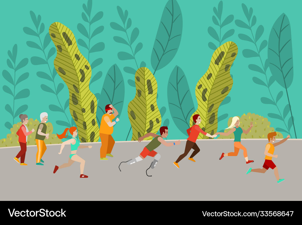 People running in forest running in nature Vector Image