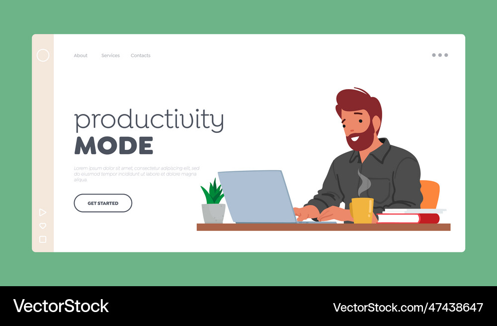 Productivity mode landing page template man Vector Image