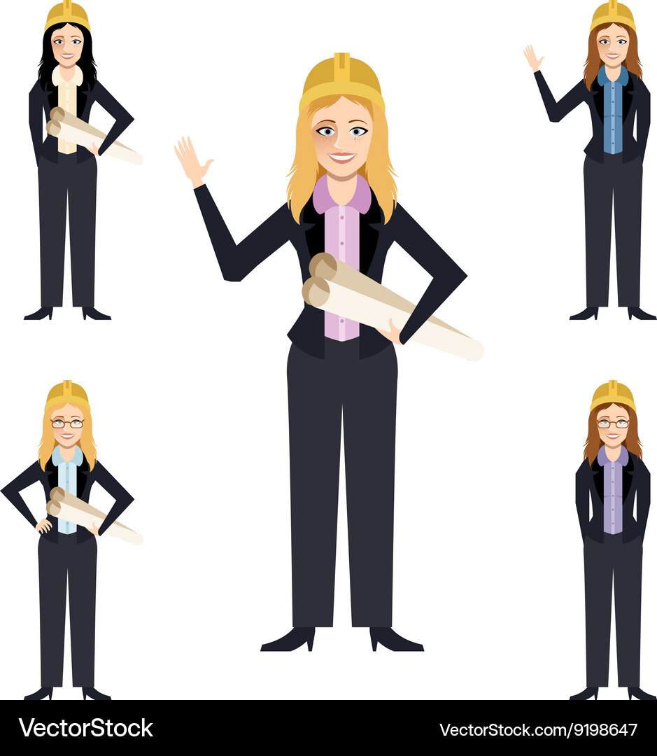 Set of engineer women Royalty Free Vector Image
